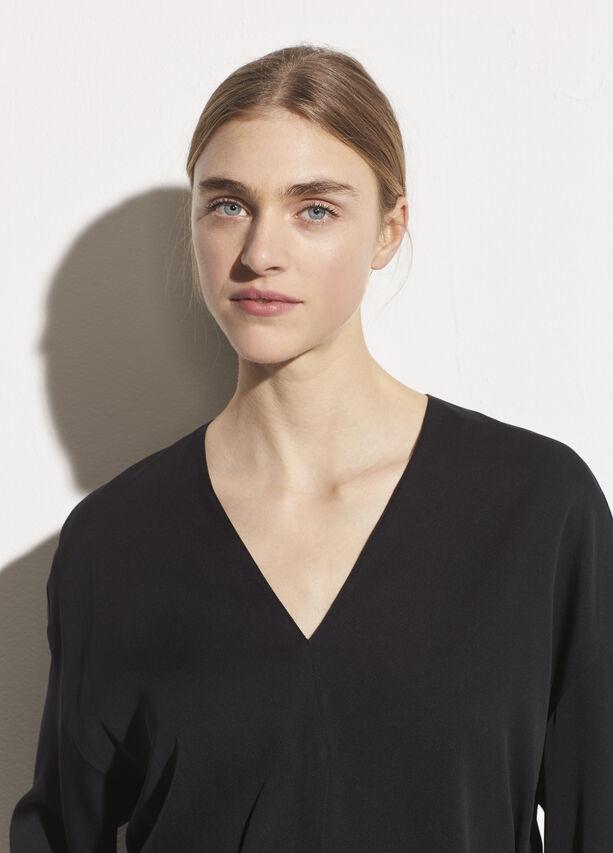 Vince - Satin V-Neck Popover in Black – Basicality